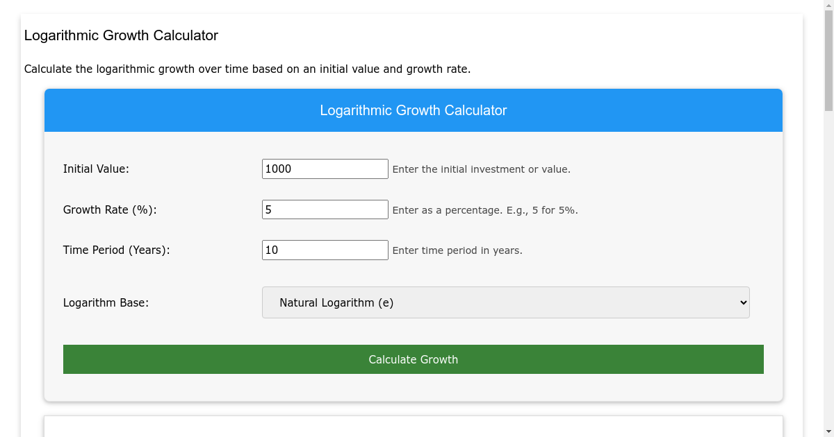 Logarithmic Growth Calculator
