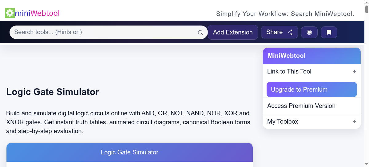 Logic Gate Simulator - AND, OR, NOT, NAND, NOR, XOR, XNOR with Truth ...