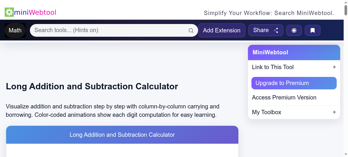 Long Addition and Subtraction Calculator - Step-by-Step with Carrying ...