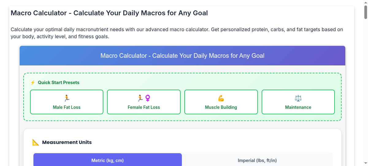 Free Macro Calculator - Personalized Protein, Carbs & Fat Goals