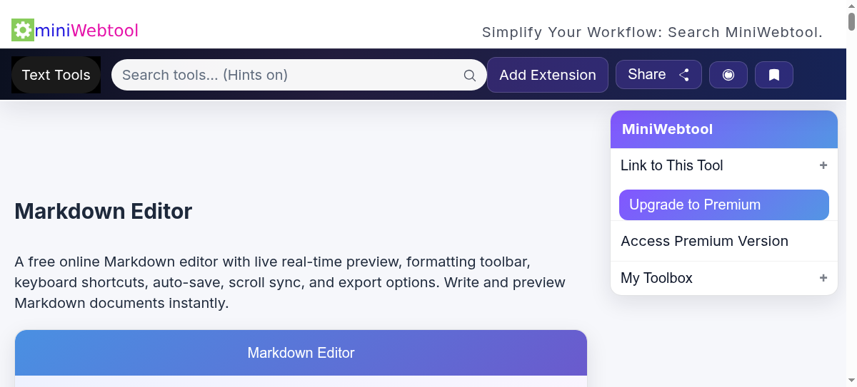 Markdown Editor - Live Preview, Toolbar & Export | Free Online