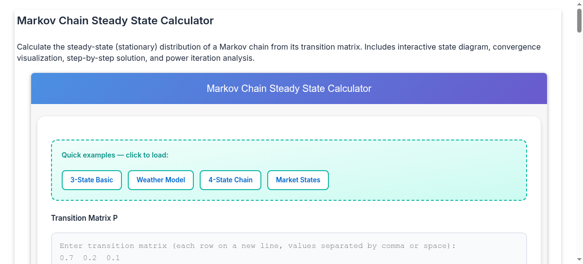 Markov Chain Steady State Calculator - Stationary Distribution ...
