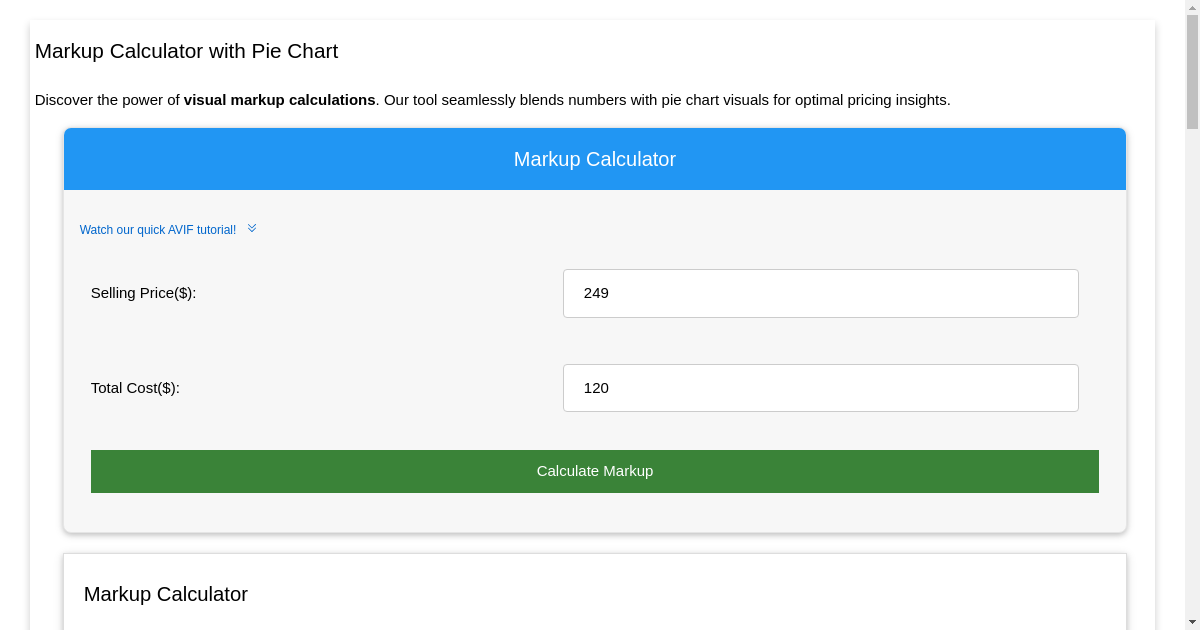 Markup Calculator with Pie Chart: Visualizing Markup Percentage for ...