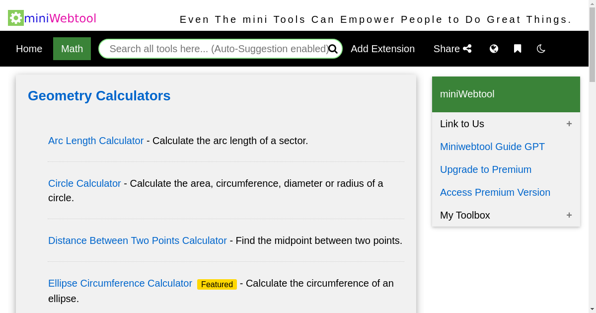 Online Tools and Calculators - Geometry Calculators