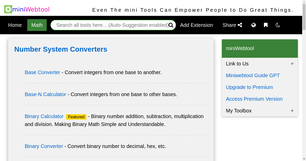 Online Tools and Calculators - Number System Converters
