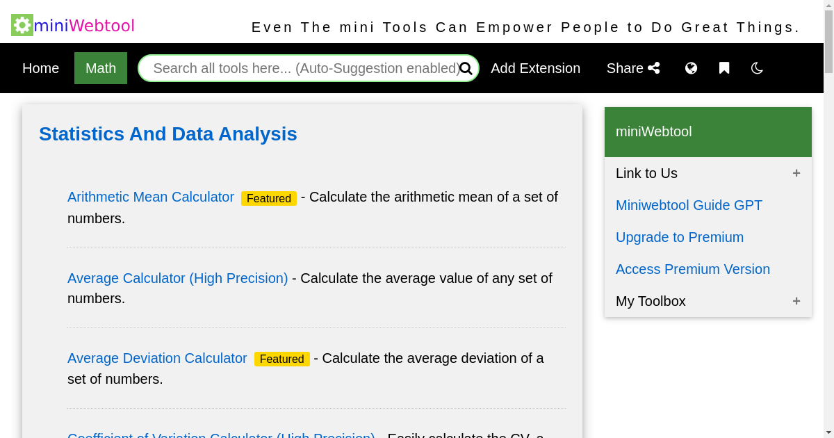 Online Tools and Calculators - Statistics And Data Analysis