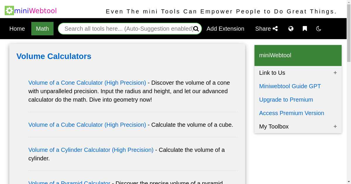 Online Tools and Calculators - Volume Calculators
