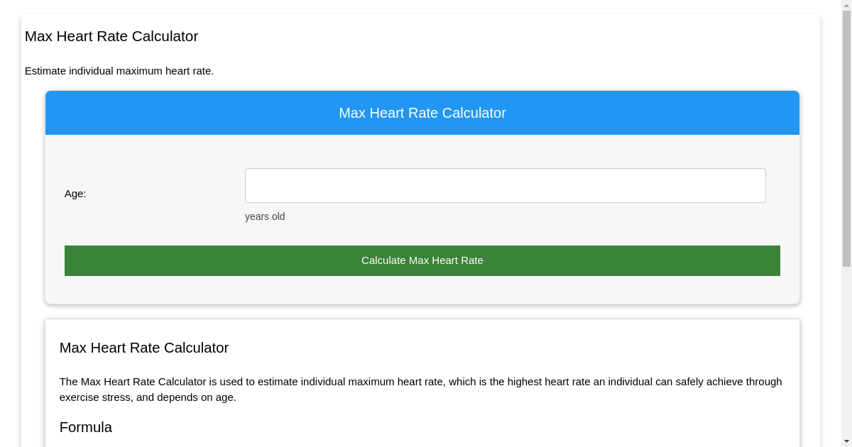 Max Heart Rate Calculator