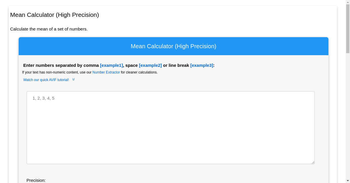 Mean Calculator (High Precision)