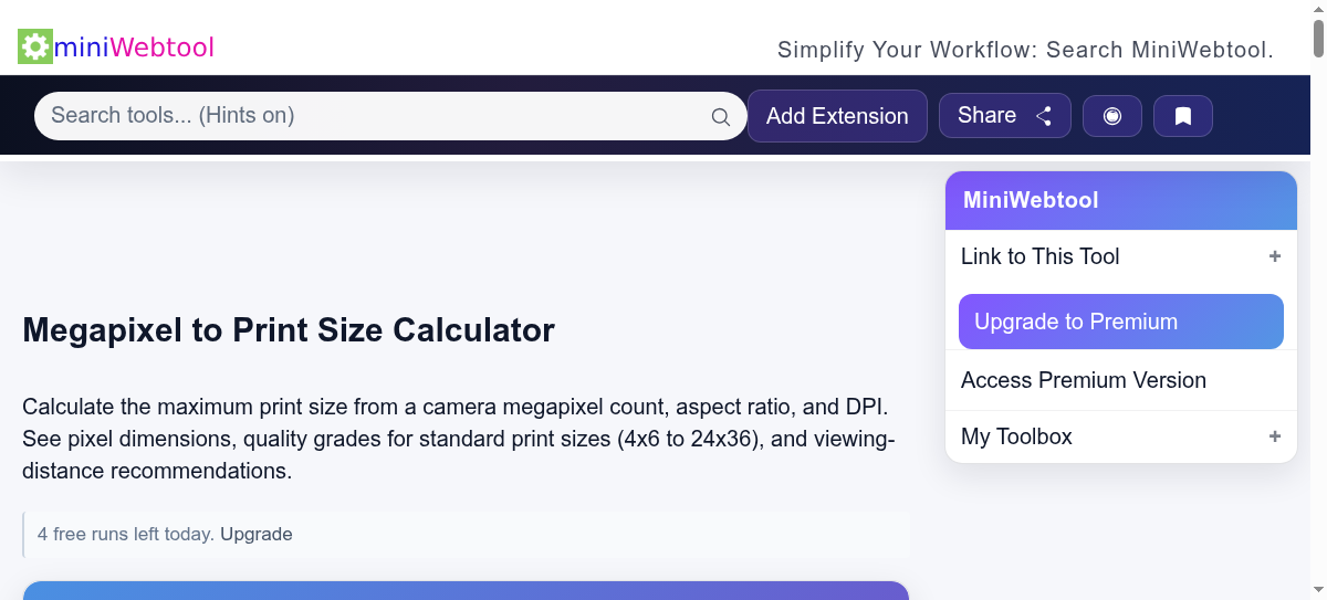 Megapixel to Print Size Calculator - Max Print Size from MP & DPI