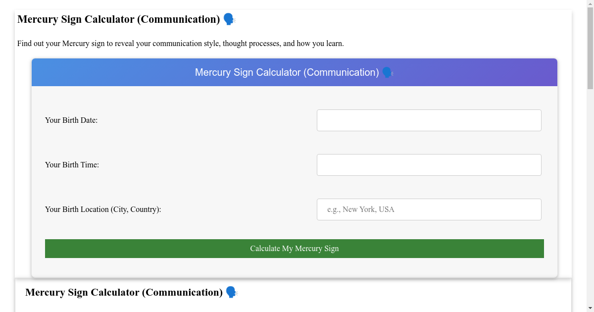 Free Mercury Sign Calculator - Discover Your Communication Style