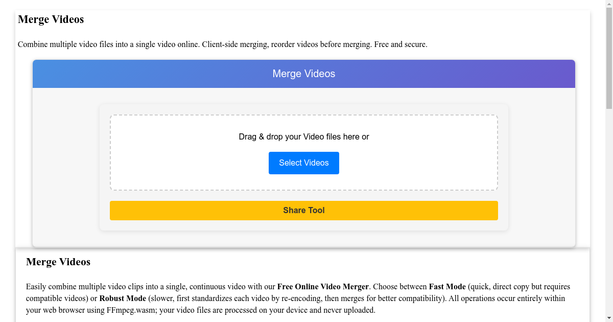 Merge Videos Online (MP4, WEBM, MOV) - Free
