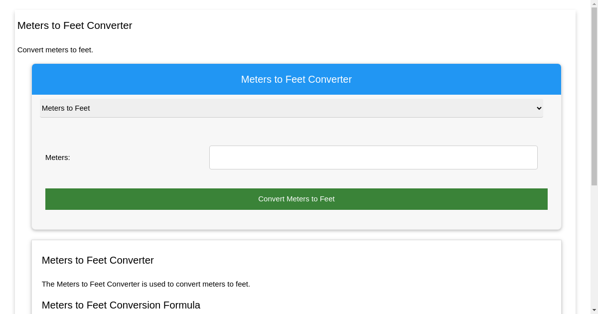 Meters to Feet Converter - Convert Meters to Feet