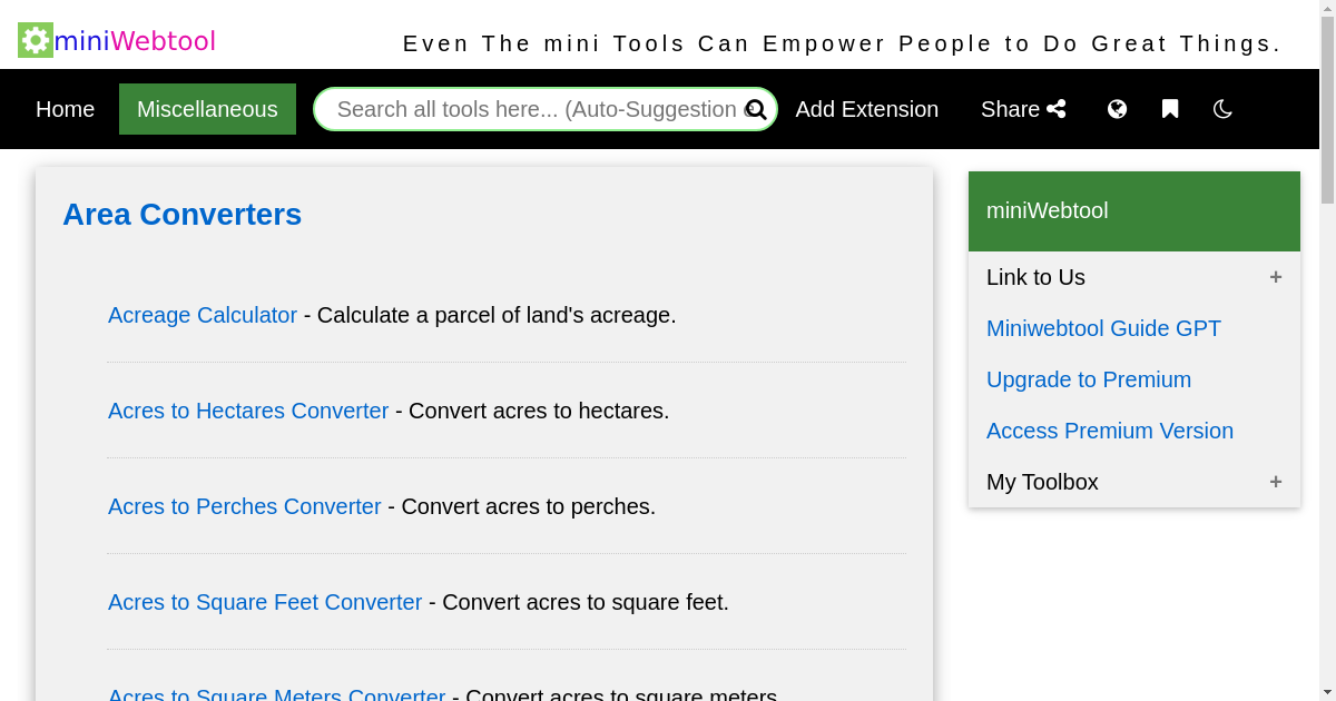 Online Tools and Calculators - Area Converters
