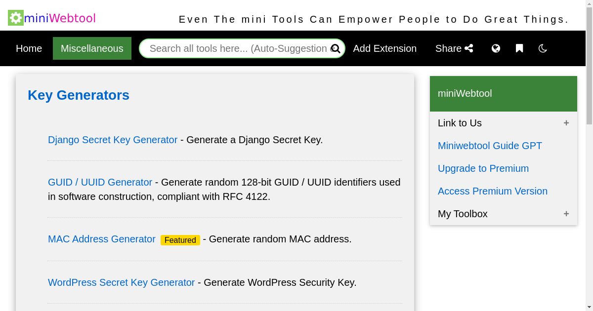 Online Tools and Calculators - Key Generators