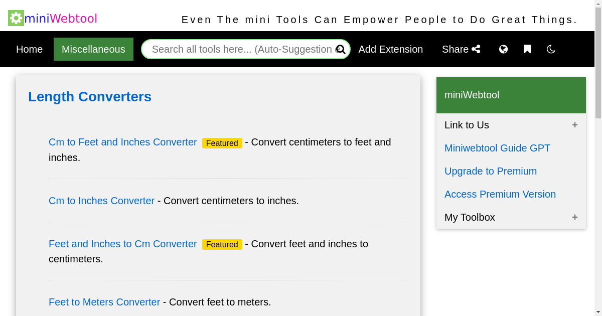 Online Tools and Calculators - Length Converters