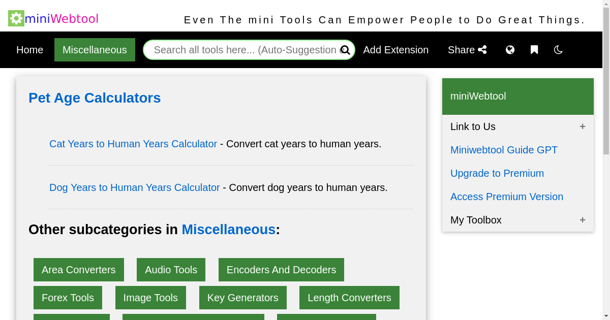 Online Tools and Calculators - Pet Age Calculators