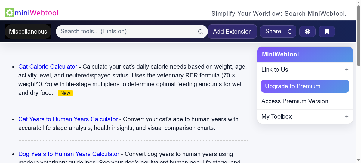 Online Tools and Calculators - Pet Calculators