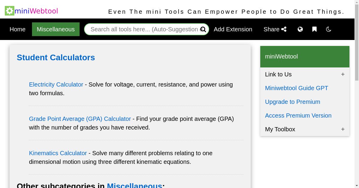 Online Tools and Calculators - Student Calculators