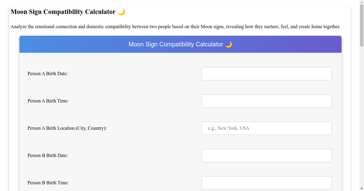 Free Moon Sign Compatibility Calculator - Emotional Connection Analysis