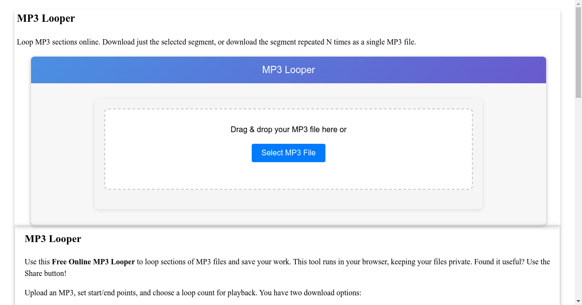 Free Online MP3 Looper - Loop, Download Segment, or Download Looped MP3
