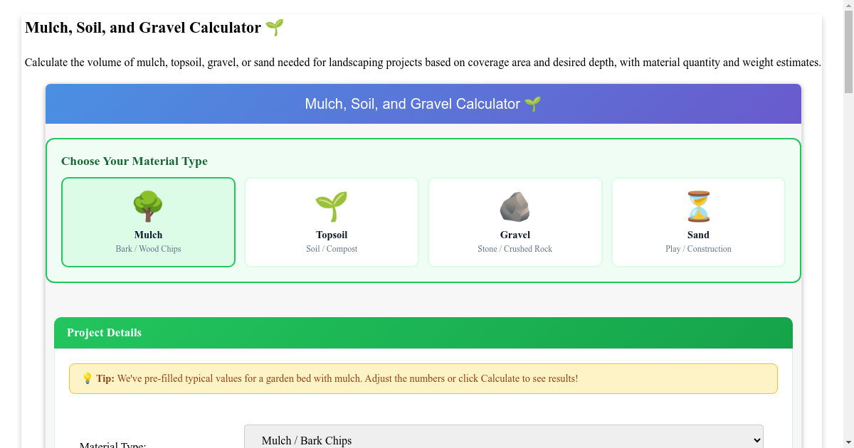 Mulch, Soil, and Gravel Calculator - Calculate Landscaping Material Volume