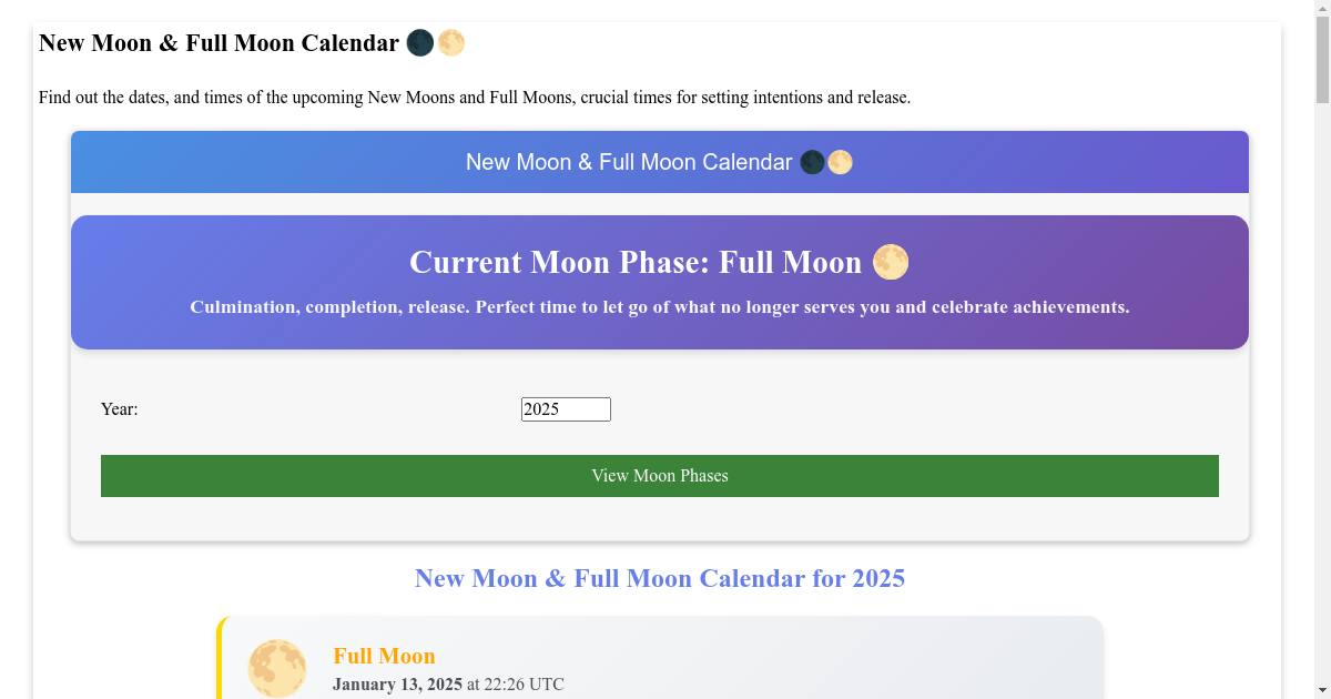 New Moon & Full Moon Calendar - View All New & Full Moon Dates