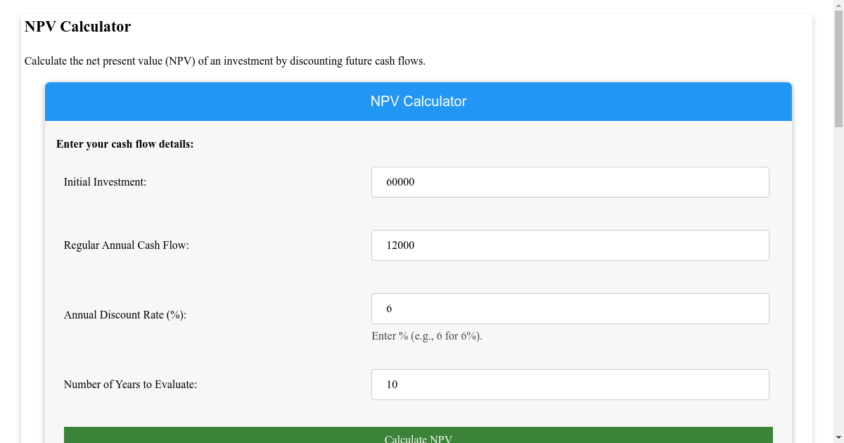 Free Net Present Value (NPV) Calculator - Evaluate Your Investments