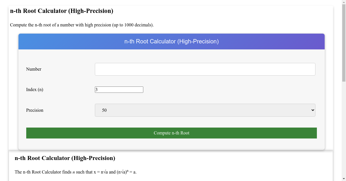 n-th Root Calculator (High-Precision)