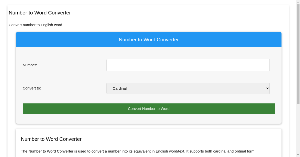 Number to Word Converter