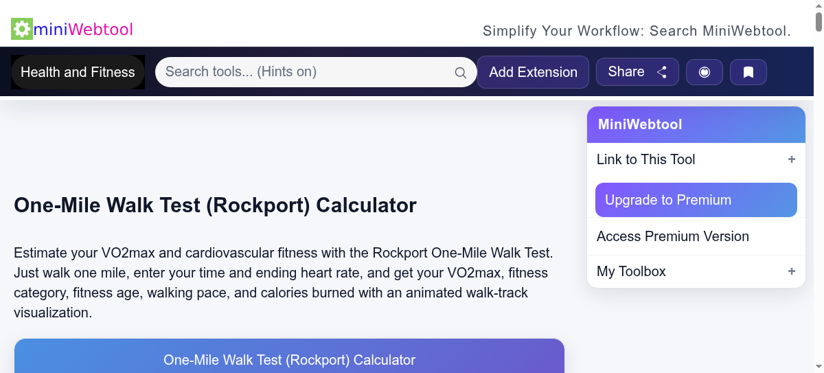 One-Mile Walk Test (Rockport) Calculator - Estimate VO2max from a Walk