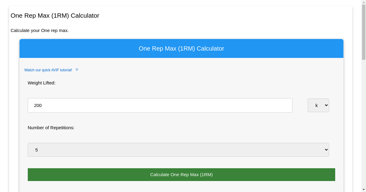 One Rep Max (1RM) Calculator - Calculate Your One Repetition Maximum