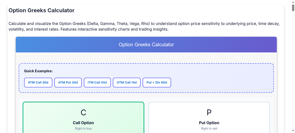 Option Greeks Calculator - Delta, Gamma, Theta, Vega, Rho Analysis with ...