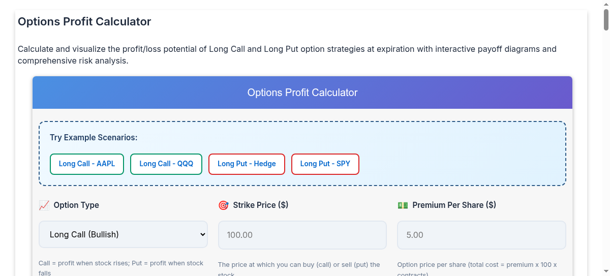 Options Profit Calculator - Visualize Option Profit/Loss at Expiration