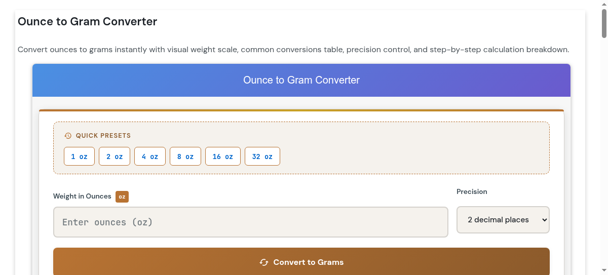 Ounce to Gram Converter - oz to g Calculator with Visual Scale