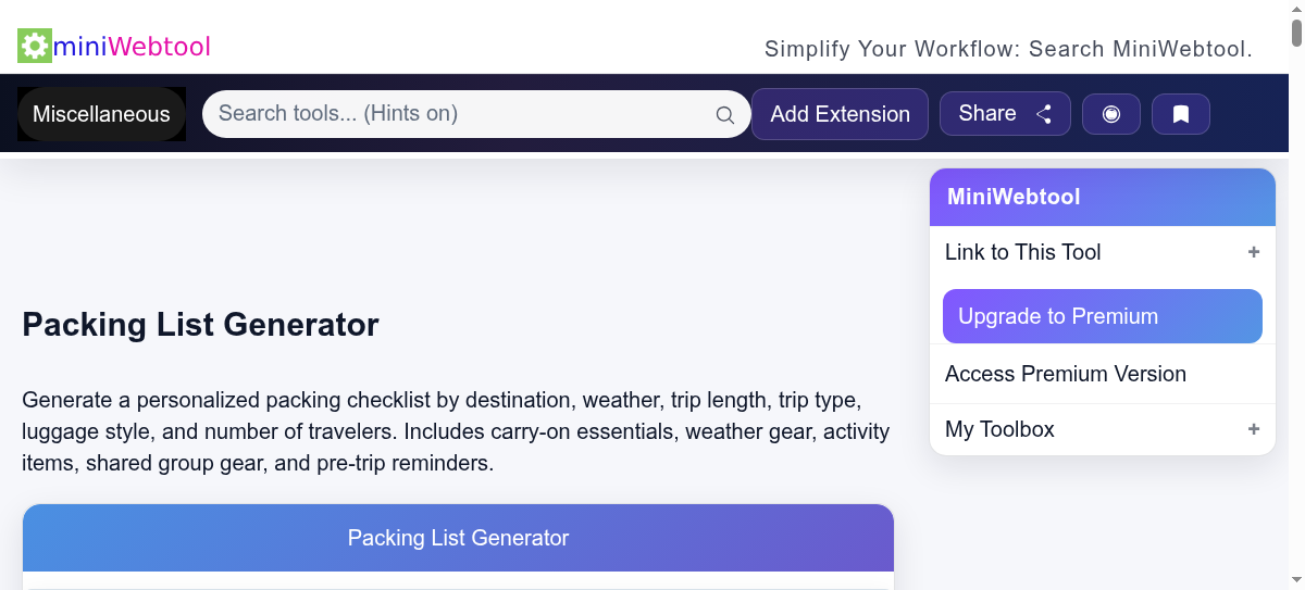Packing List Generator - Custom Trip Packing Checklist