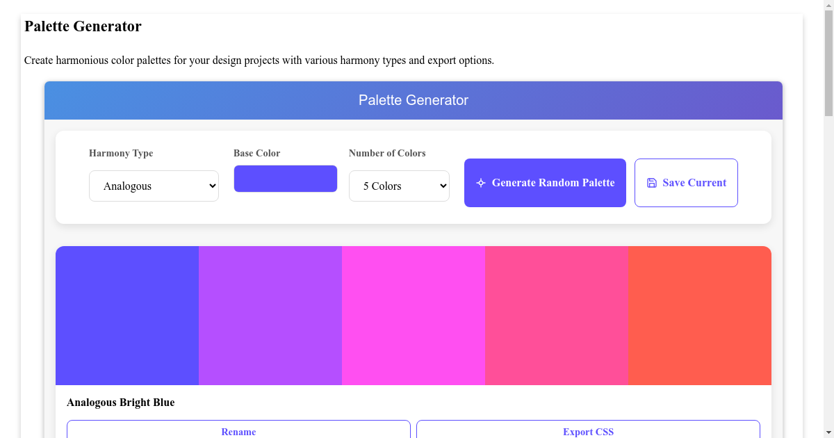 Free Color Palette Generator (Harmonious Design)