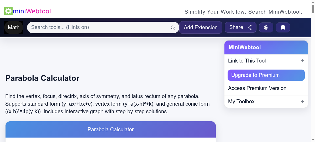 Parabola Calculator - Vertex, Focus, Directrix & Graph