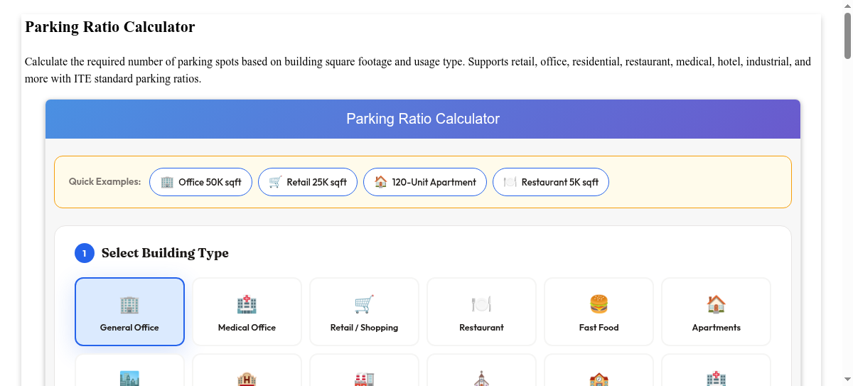 Parking Ratio Calculator - Required Parking Spots by Building Type ...
