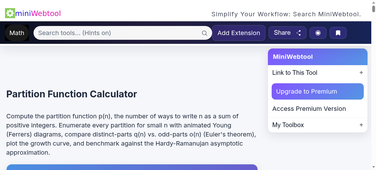 Partition Function Calculator p(n) - Integer Partitions with Young Diagrams