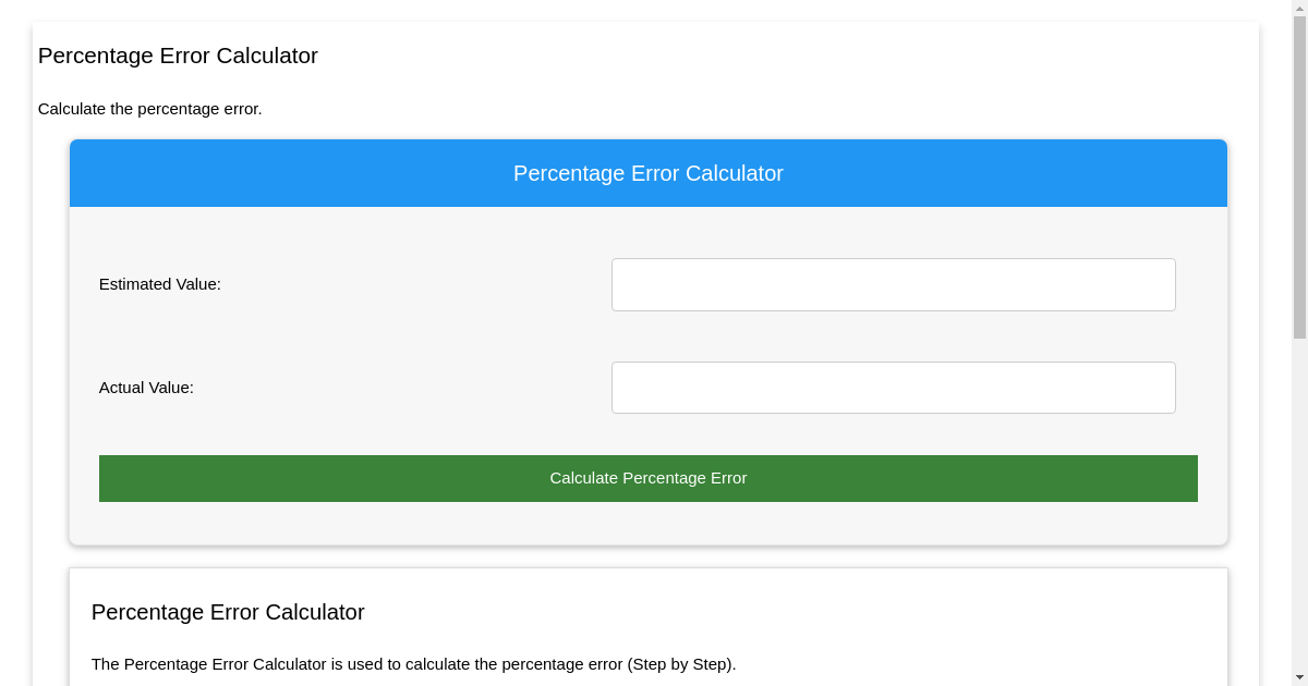 Percentage Error Calculator - Calculate Percentage Error