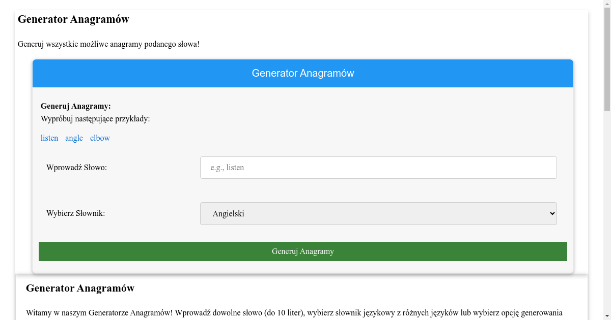 Generator Anagramów
