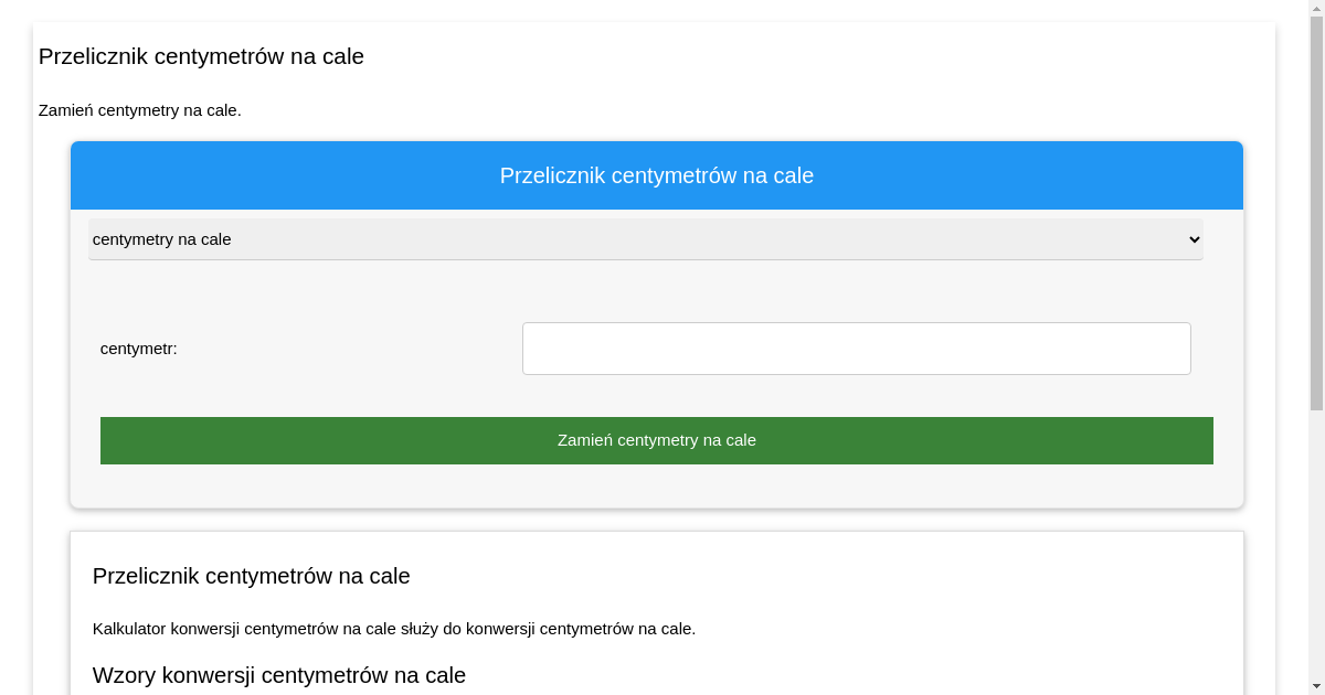 Przelicznik centymetrów na cale - Przelicz centymetry na cale