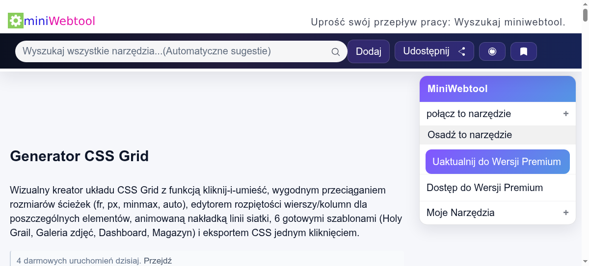 Generator CSS Grid - Wizualny kreator układu siatki i eksport kodu CSS