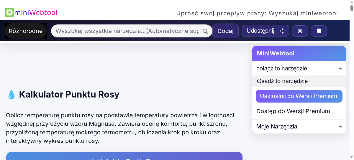 Kalkulator Punktu Rosy - Oblicz Punkt Rosy z Temperatury i Wilgotności