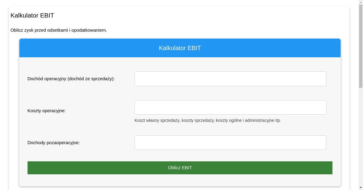 Kalkulator EBIT - Kalkulator EBIT - Oblicz EBIT
