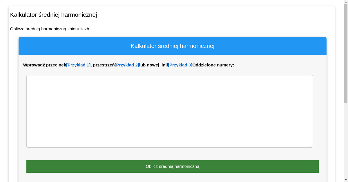 Kalkulator średniej harmonicznej