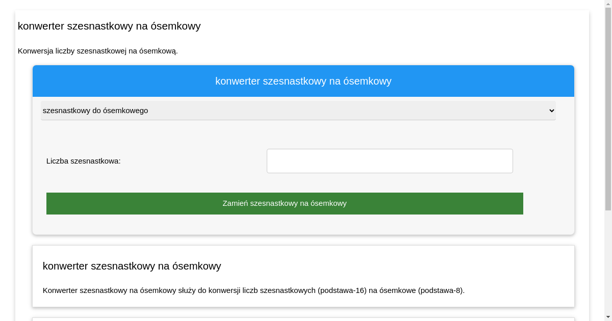 konwerter szesnastkowy na ósemkowy