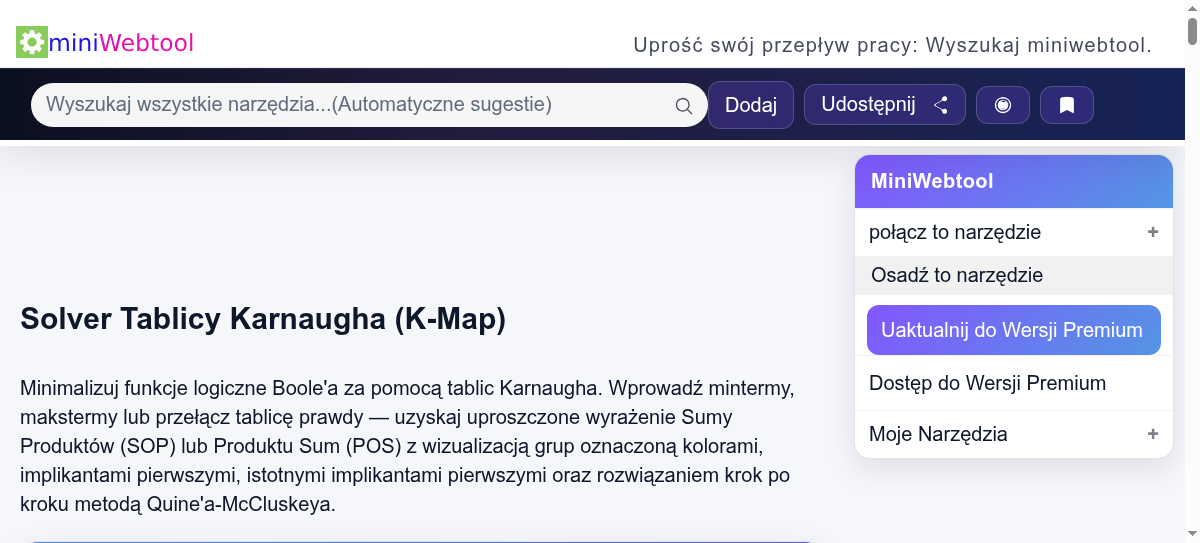 Solver Tablicy Karnaugha (K-Map) - Minimalizacja wyrażeń logicznych z ...