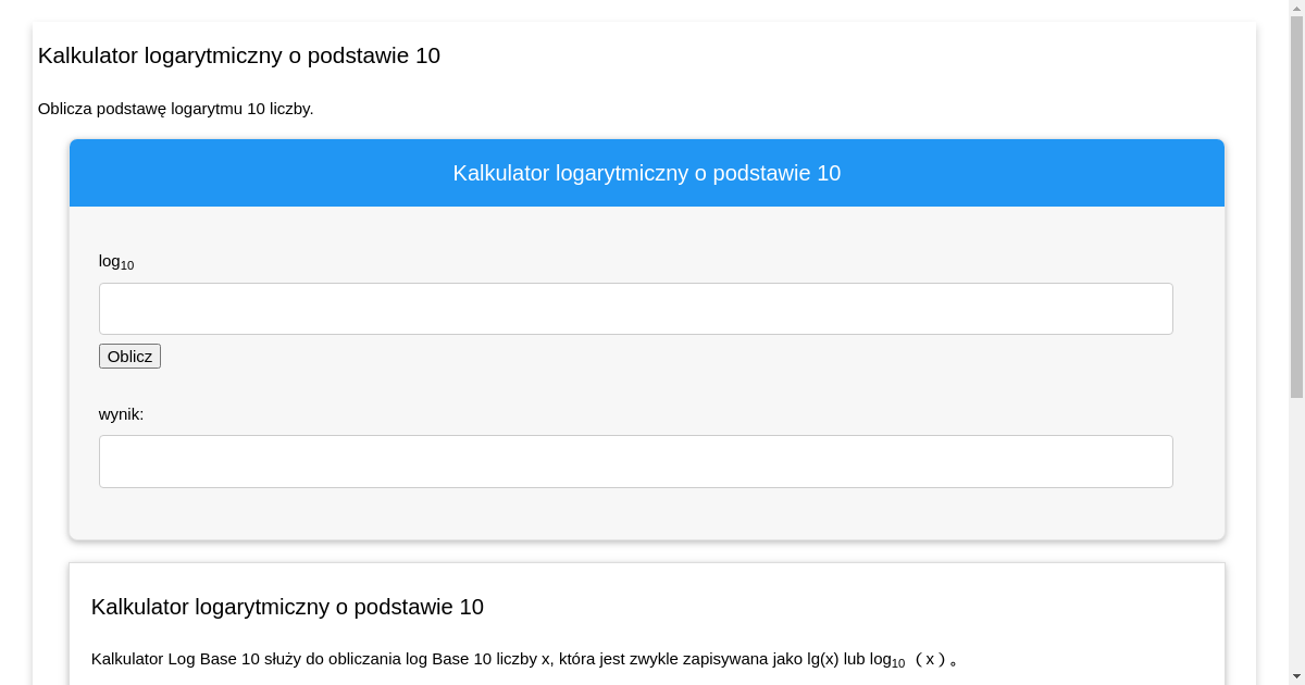 Kalkulator logarytmiczny o podstawie 10